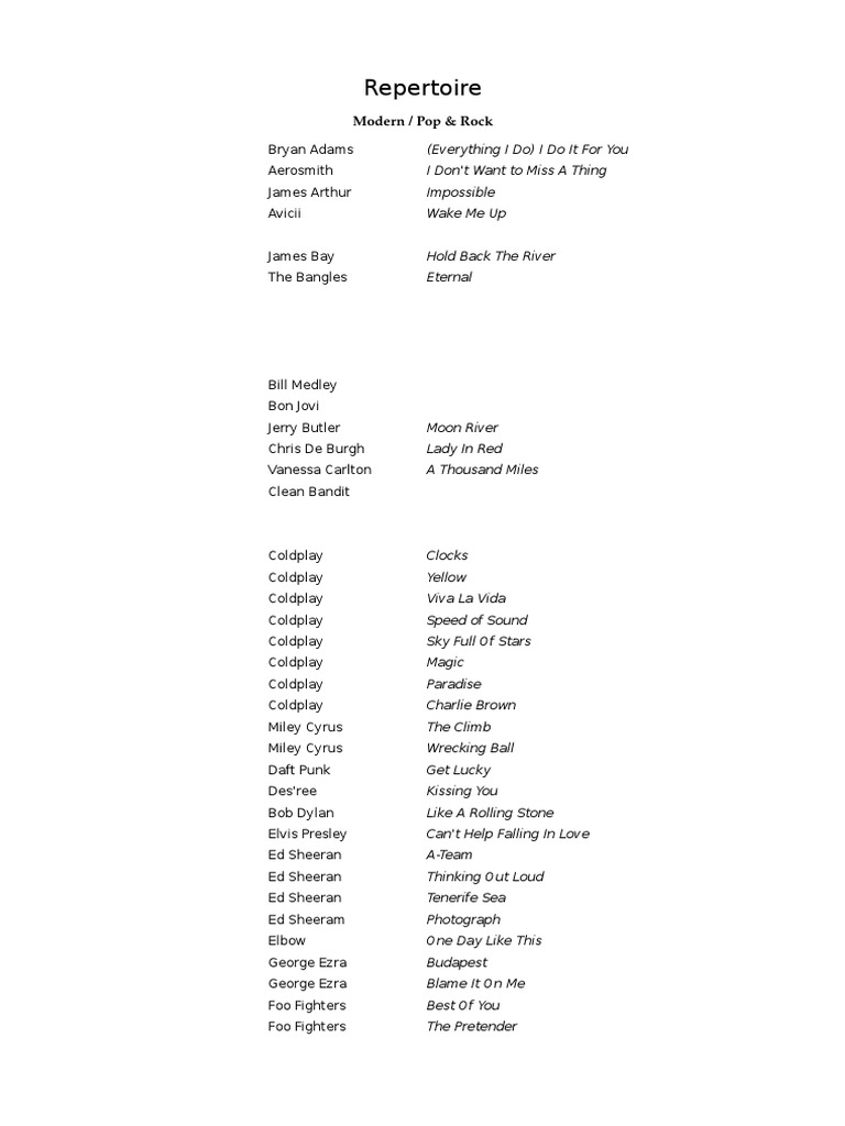 Comprehensive Music Repertoire List | PDF