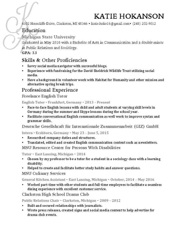 Resume Katherine Hokanson | PDF | Communication | Behavior Modification