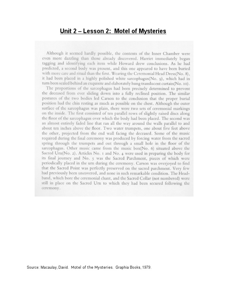 Unit 2 - Lesson 2: Motel of Mysteries | PDF