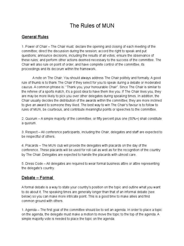 The Rules of MUN | PDF | Parliamentary Procedure | Constitutional Amendment