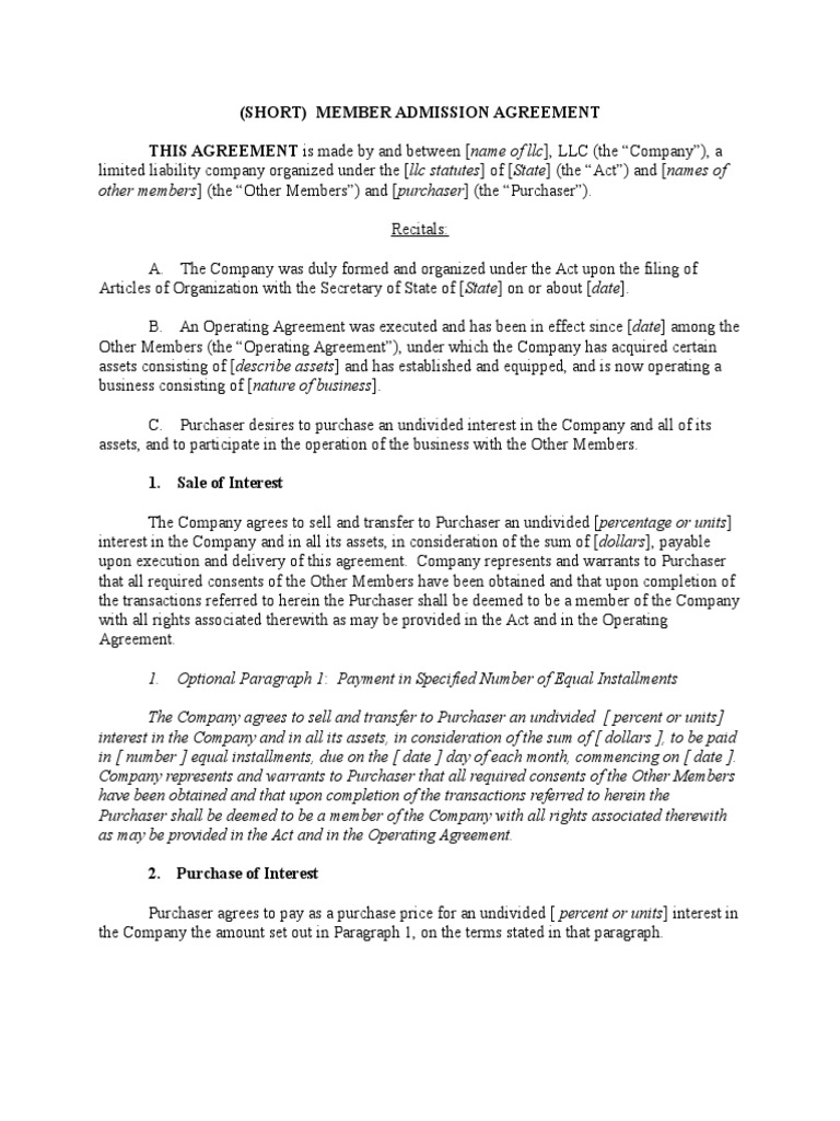 Membership Agreement Template