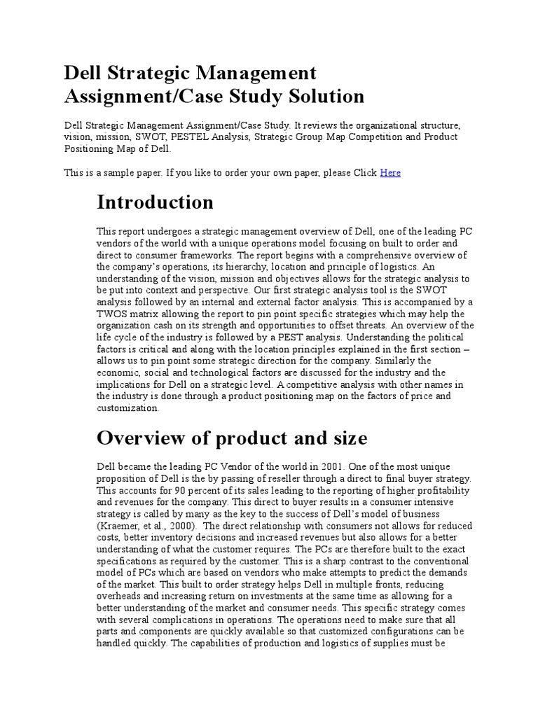 Dell Strategic Management Assignment/Case Study Solution | PDF | Dell | Strategic Management