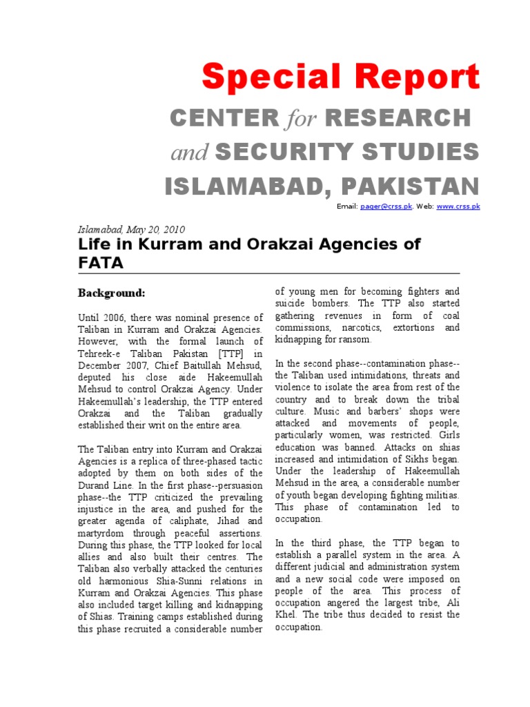 Life in Kurram and Orakzai Agencies | PDF | Tehrik I Taliban Pakistan ...