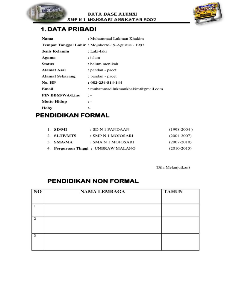 Data Alumni SMP N 1 Mojosari 2007 | PDF