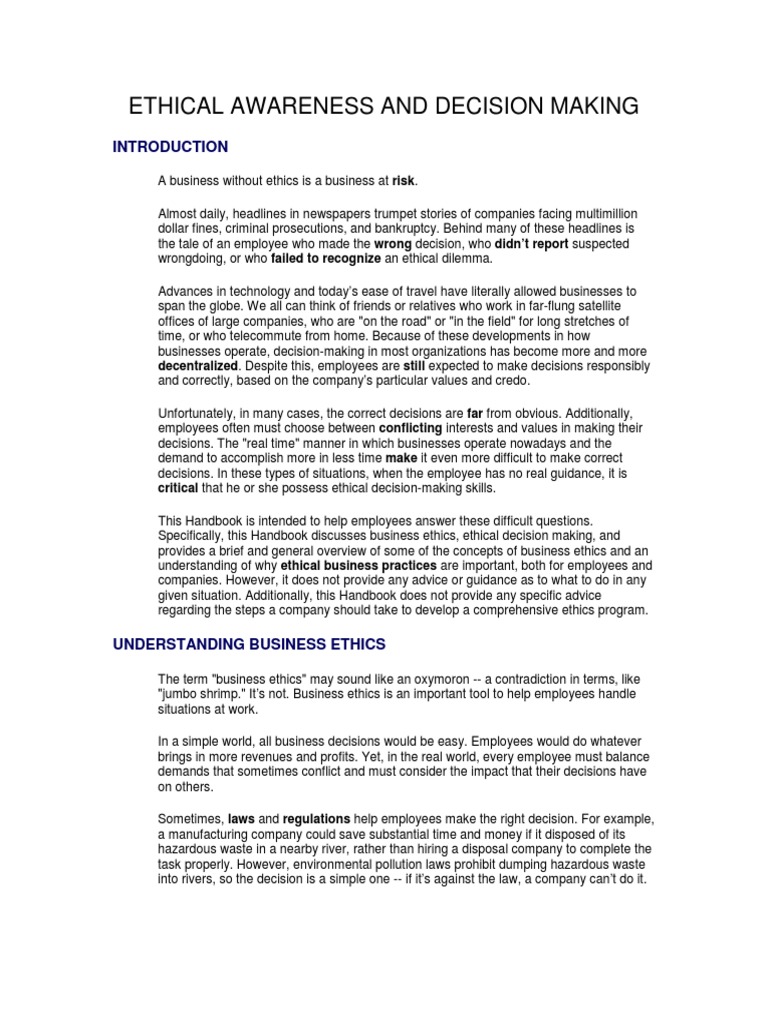 Ethical Awareness and Decision Making | PDF | Business Ethics | Value ...