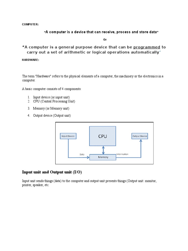 A Computer Is A Device That Can Receive, Process and Store Data | PDF | Computer Data Storage ...