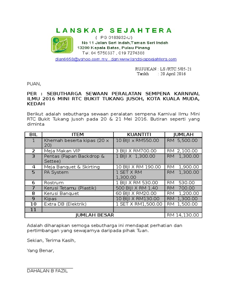 Contoh Sebutharga | PDF