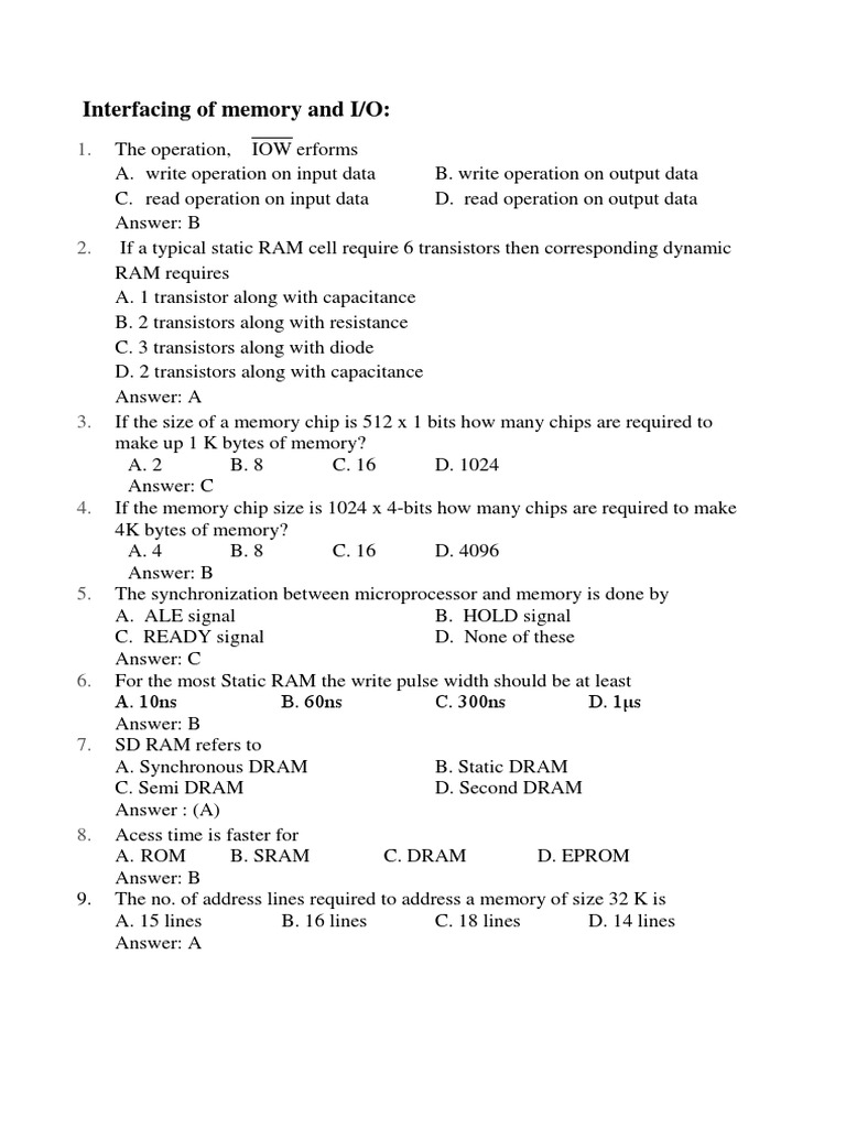 8086 Microprocessor Interfacing MCQ S | PDF | Electronic Design ...