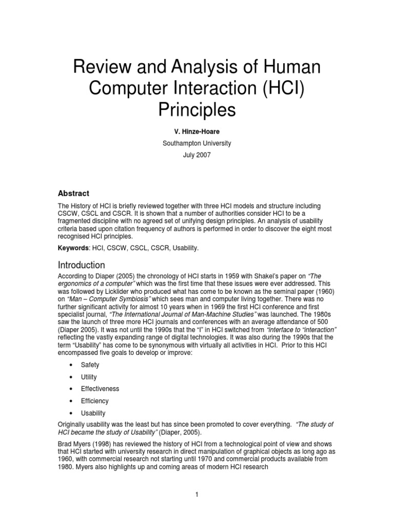Review and Analysis of HCI | PDF | Human–Computer Interaction | Usability