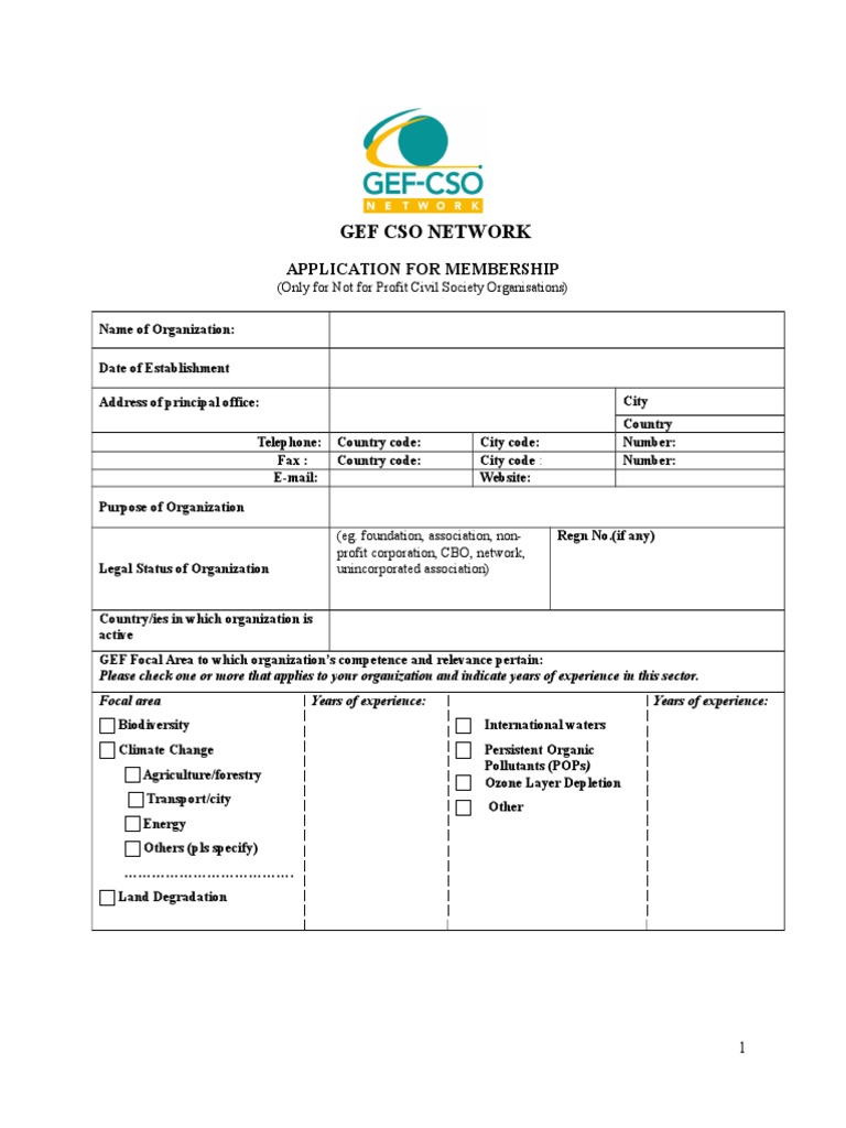 GEF-CSO Network Membership Application Form Jan2015 | PDF | Global ...