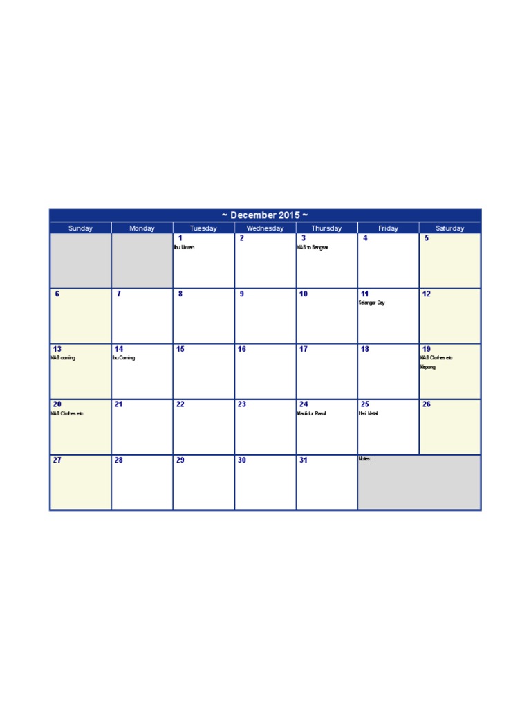 December 2015 : Sunday Monday Tuesday Wednesday Thursday Friday ...