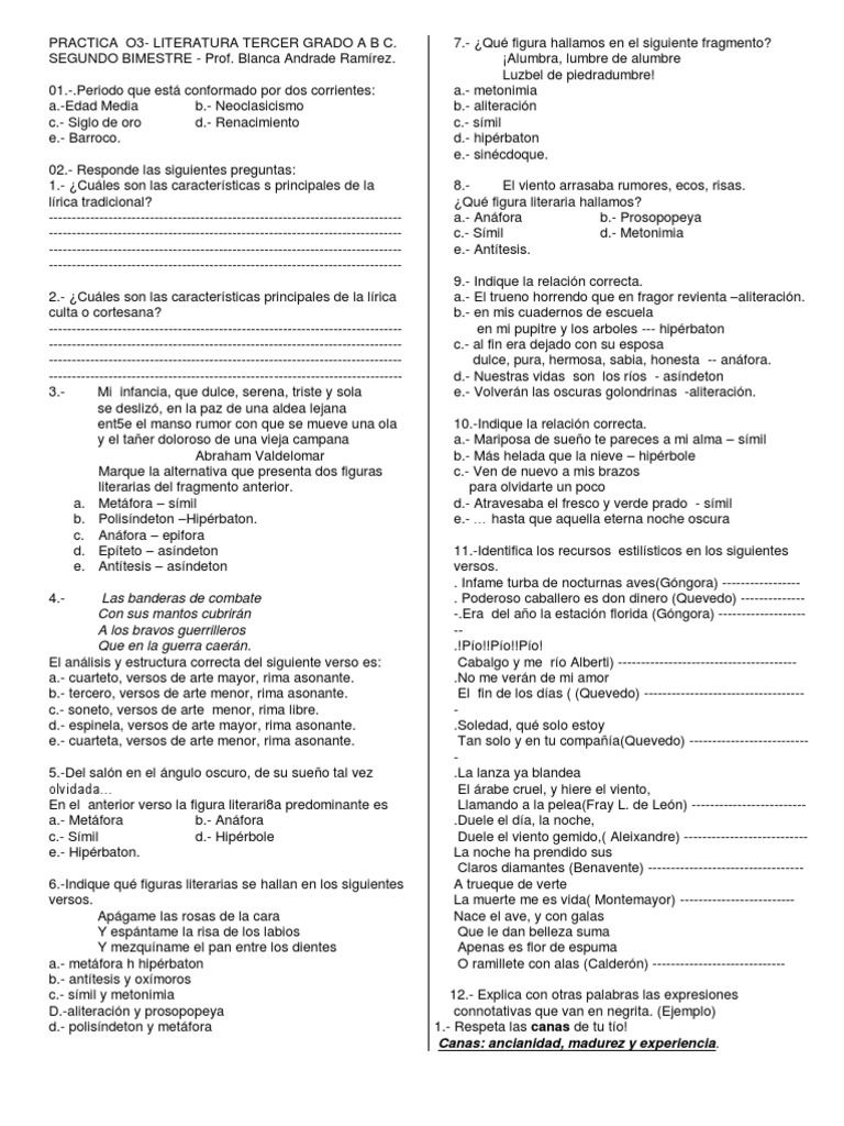 PRACTICA 03 Literatura 3er Grado | PDF | Renacimiento | Literatura ...