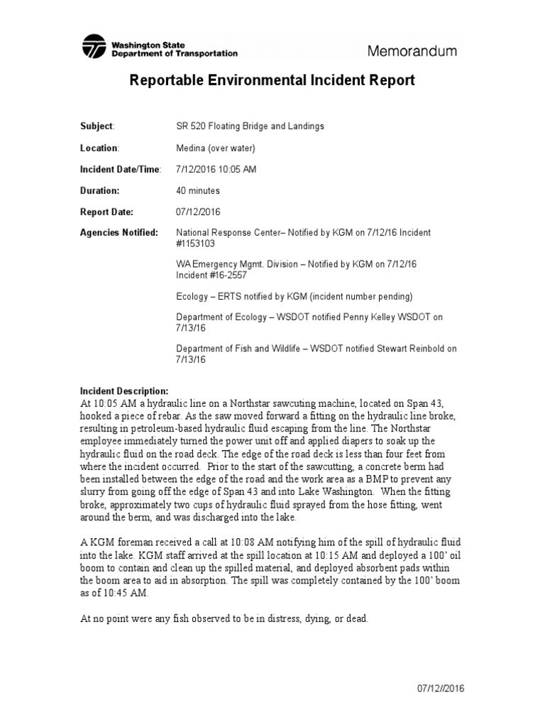Reportable Environmental Incident Report | PDF