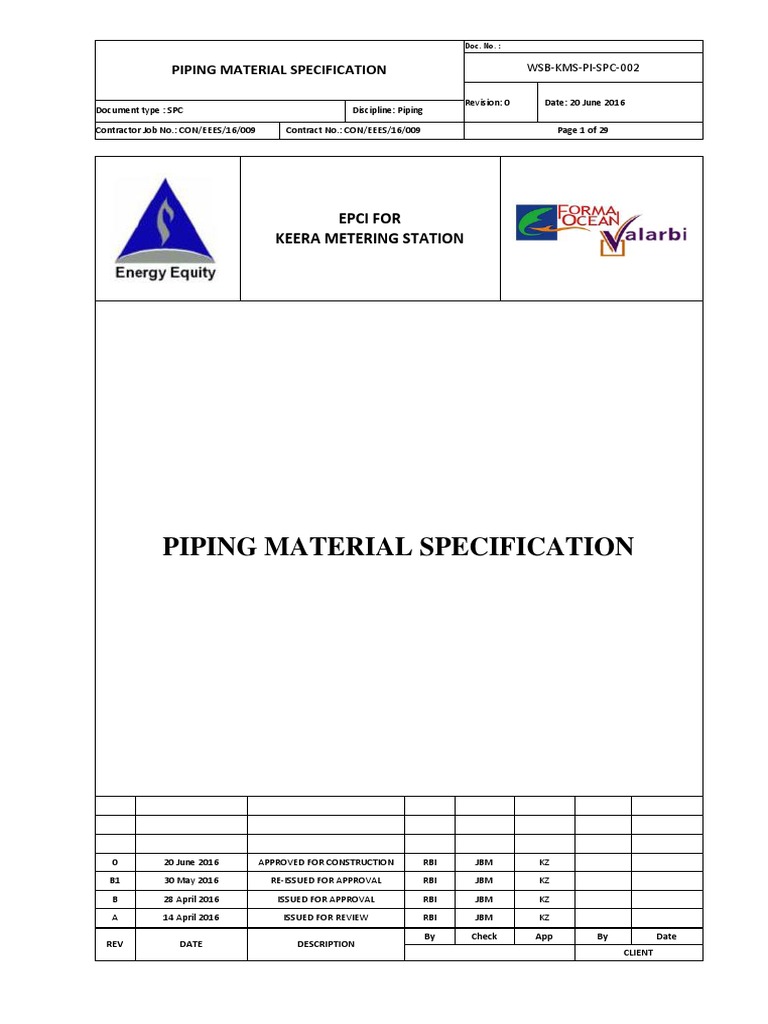 WSB-KMS-PI-SPC-002 Piping Material Specification AFC REV 0 PDF | PDF ... WSB-KMS-PI-SPC-002 Piping Material Specification AFC REV 0 PDF | PDF ...