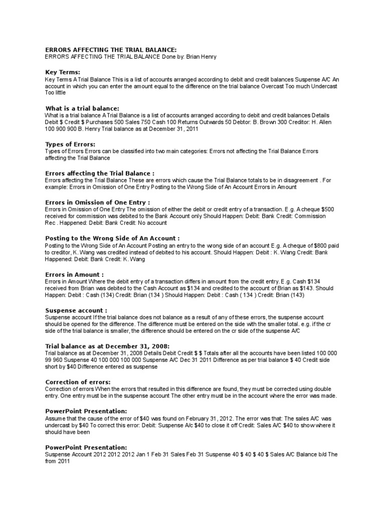Correcting Errors Affecting the Trial Balance Through Journal Entries ...