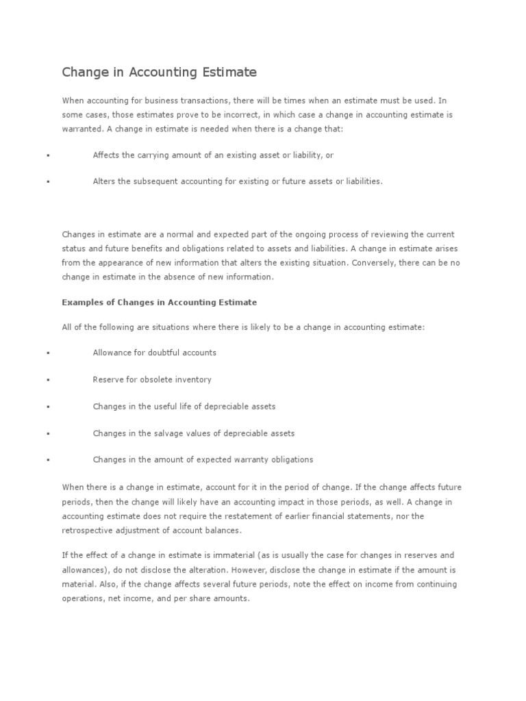 Change in Accounting Estimate | PDF