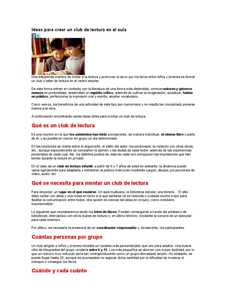 Ideas para Crear Un Club de Lectura en El Aula | PDF | Lectura (proceso ...