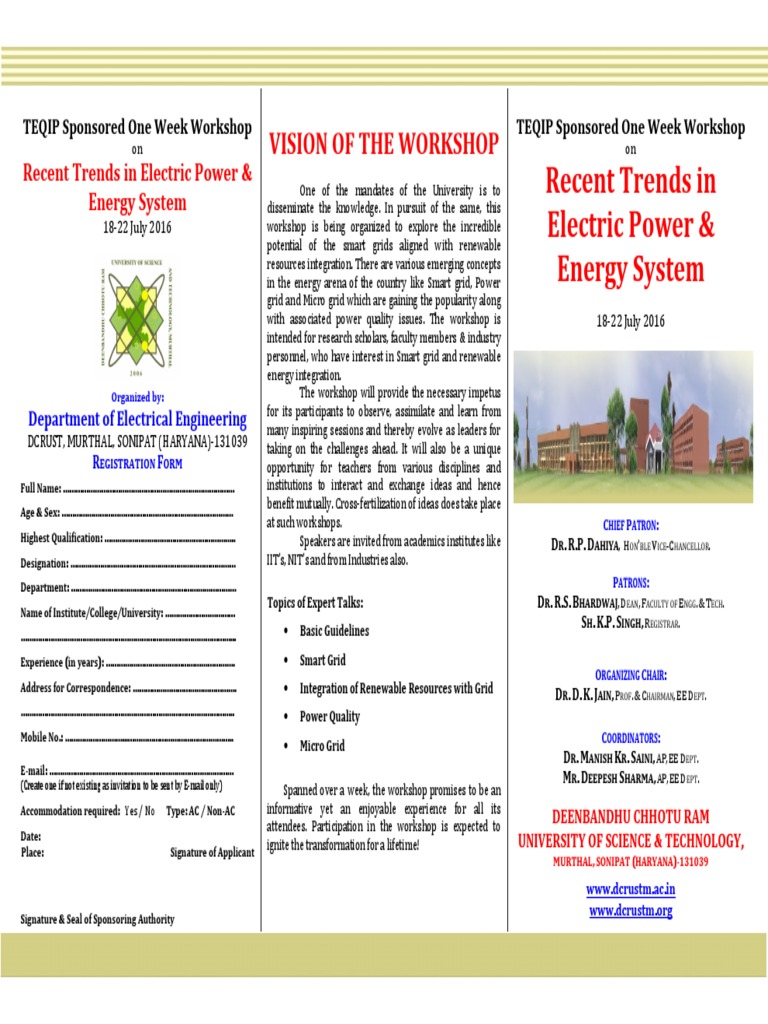 Recent Trends in Electric Power & Energy System: Vision of The Workshop ...