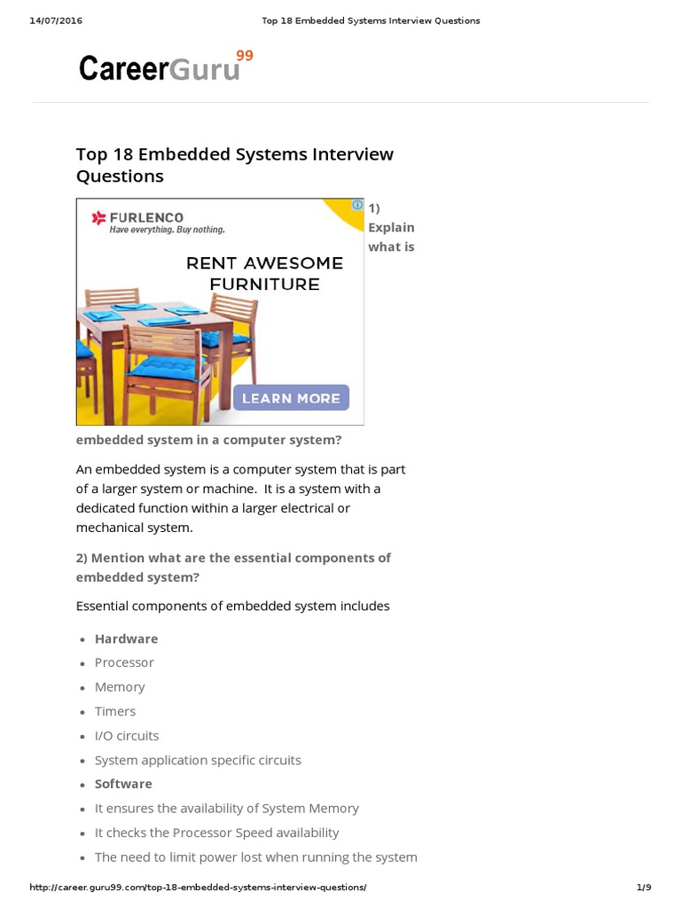 Top 18 Embedded Systems Interview Questionspdf Embedded System Computers 