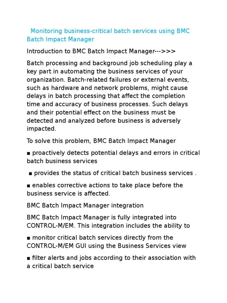 Monitoring Business-Critical Batch Services Using BMC Batch Impact ...