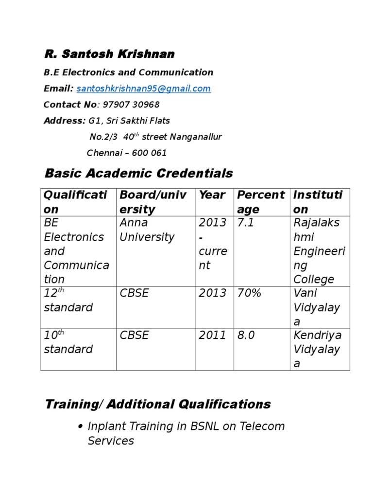 R. Santosh Krishnan Resume Summary | PDF