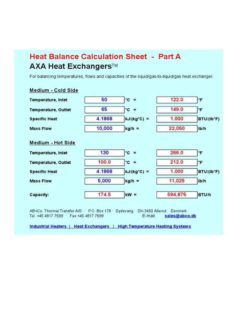 Heat Balance Calculation Sheet - Part A | PDF