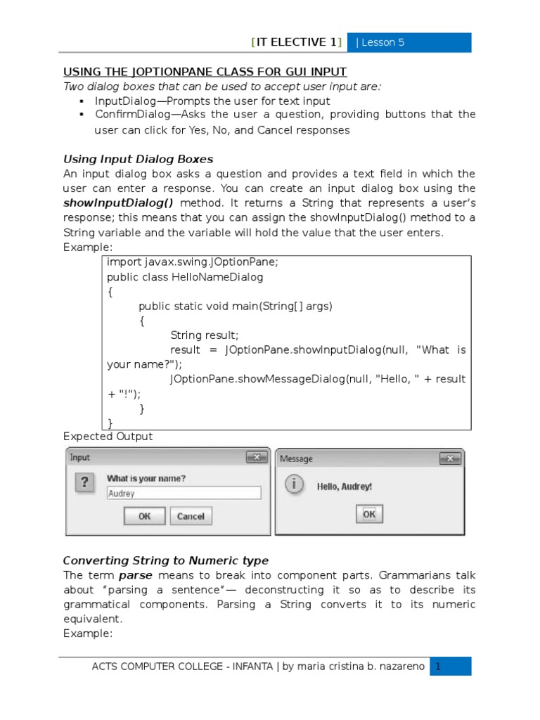Using Joptionpane Showinputdialog Box Pdf Payroll Areas Of Computer Science