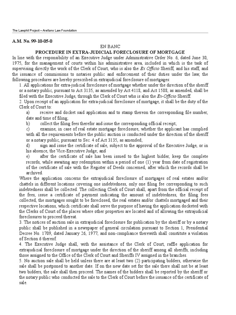 Procedures for Extra-Judicial Foreclosure of Mortgages: Requirements ...