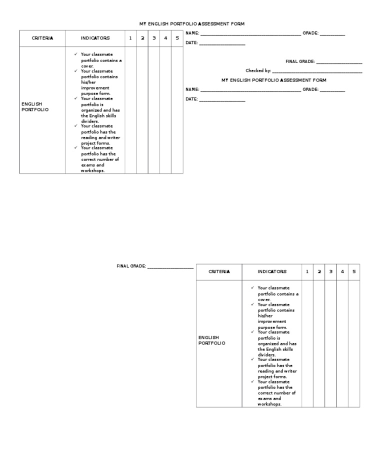 English Portfolio Assessment Form | PDF