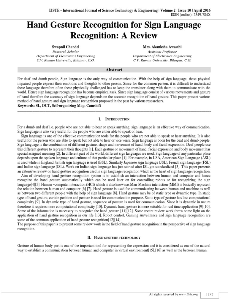 Hand Gesture Recognition for Sign Language Recognition: A Review ...