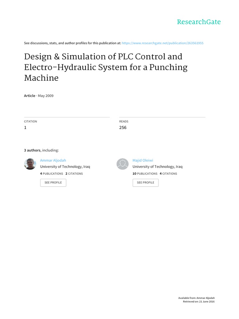 Design & Simulation of PLC Control and Electro-Hydraulic System For A ...