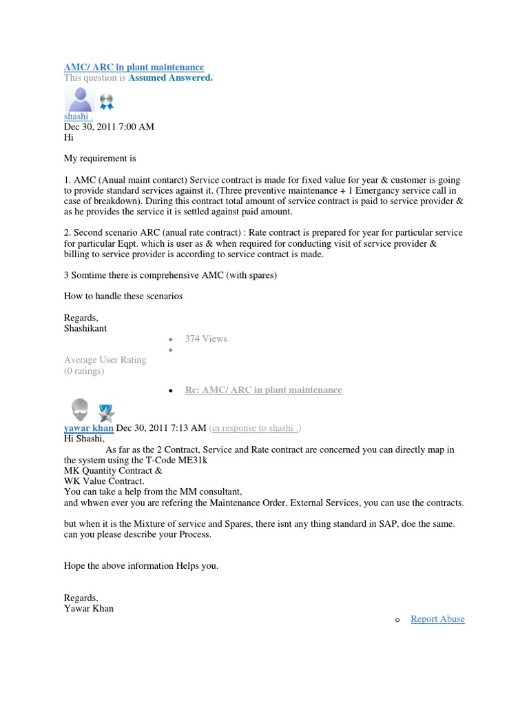 SAP PM AMC Maint Contract | PDF | Business