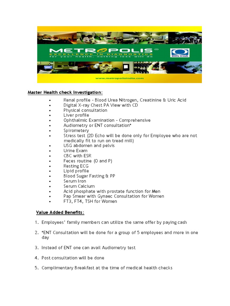 Comprehensive Master Health Check Package and Locations for Metropolis ...