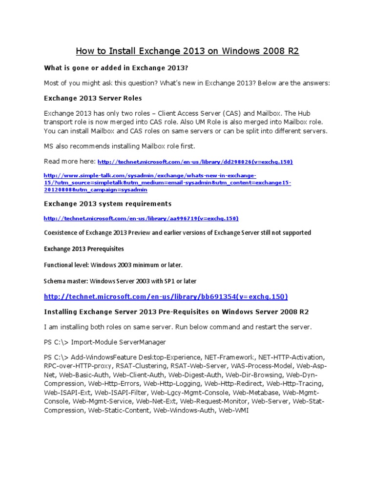 How To Install Exchange 2013 On Windows 2008 R2 | PDF | Windows Server ...