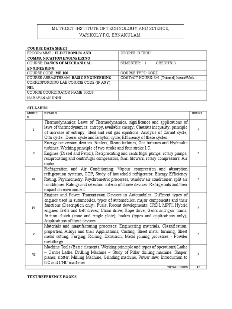 BME Course Data Sheet | PDF | Gas Compressor | Engines