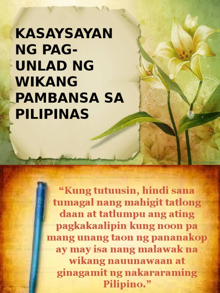 Kasaysayan NG Pag-Unlad NG Wikang Pambansa Sa Pilipinas | PDF Kasaysayan NG Pag-Unlad NG Wikang Pambansa Sa Pilipinas | PDF