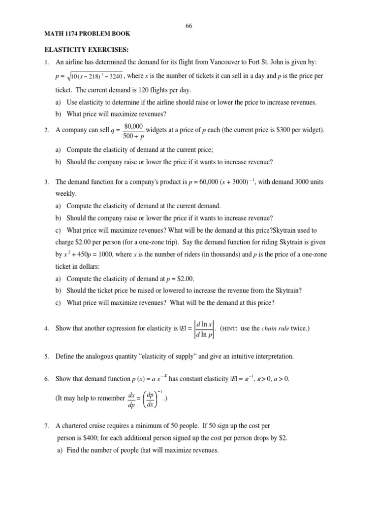 Elasticity Exercises 1530 | PDF | Price Elasticity Of Demand | Demand