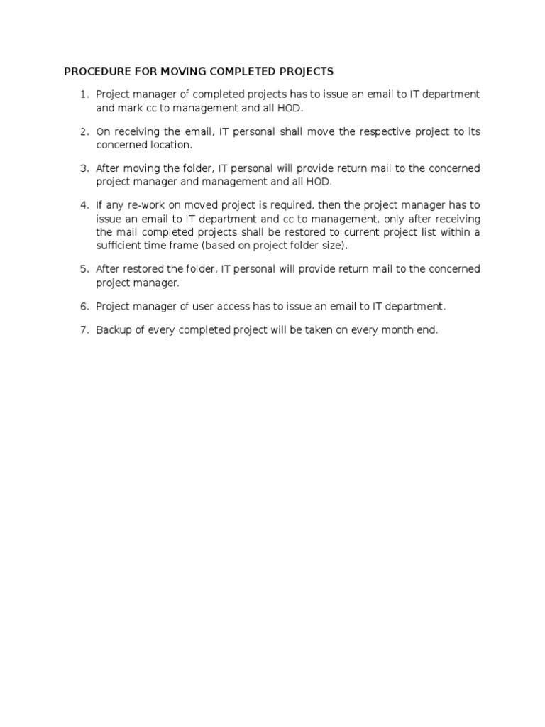 Procedure For Moving Completed Projects | PDF
