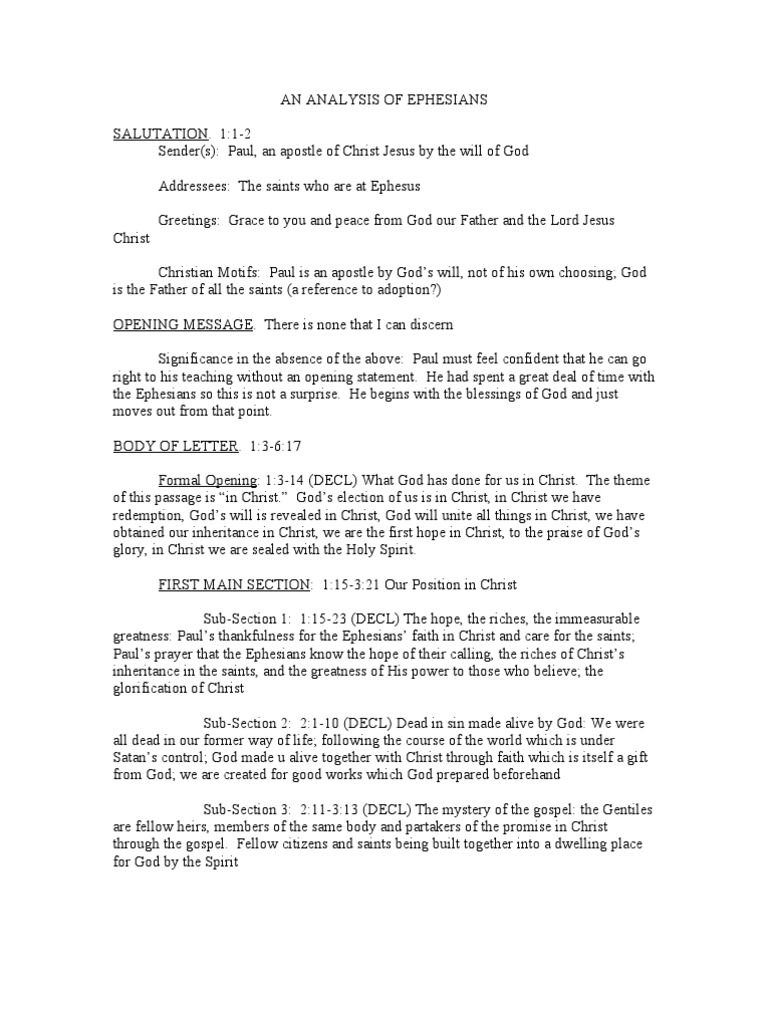 An Analysis Of Ephesians Pdf Epistle To The Ephesians Paul The