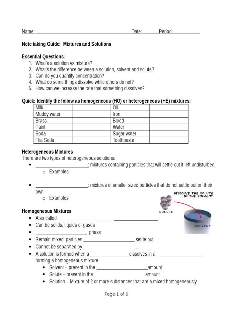 Solutions Notetaking Guide | PDF | Molar Concentration | Solution