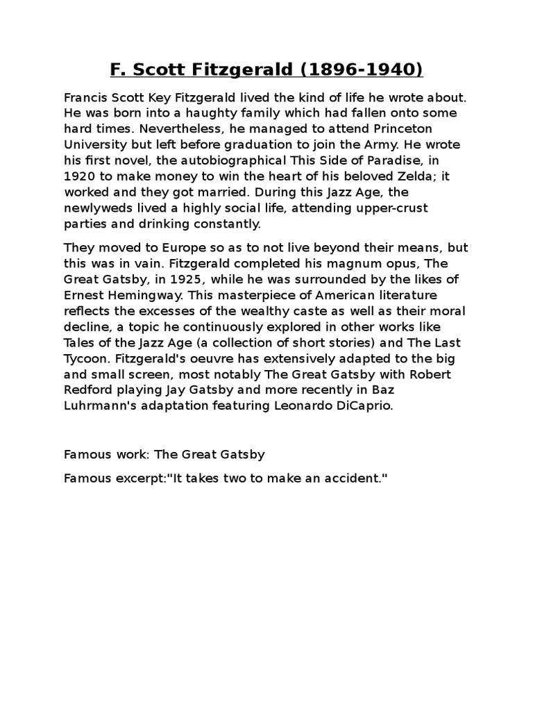 F Scott Fitzgerald | PDF