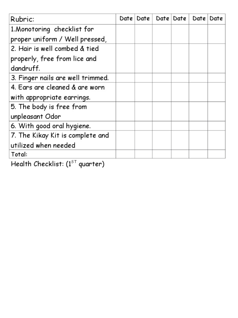 Rubric:: Date Date Date Date Date Date | PDF | Wellness