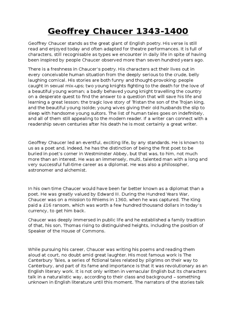 Geoffrey Chaucer | PDF | Geoffrey Chaucer | The Canterbury Tales