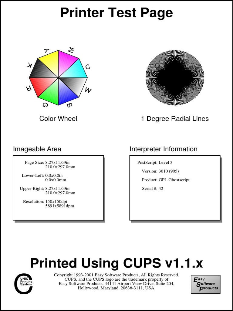 Printer Test Page: Color Wheel 1 Degree Radial Lines | PDF