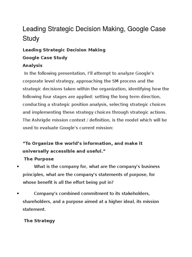 Google Strategic Decision Making Analysis | PDF | Google | Strategic ...