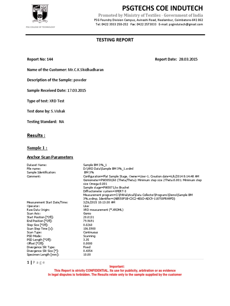 144 Report For XRD On | Download Free PDF | X Ray Crystallography | Silicon