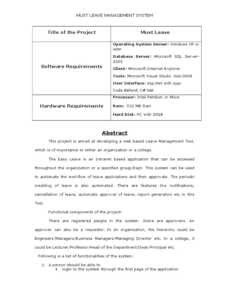 Web-Based Leave Management Tool | PDF | Microsoft Sql Server ...
