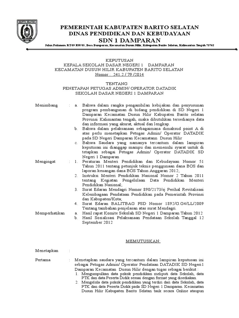 Contoh SK Operator | PDF