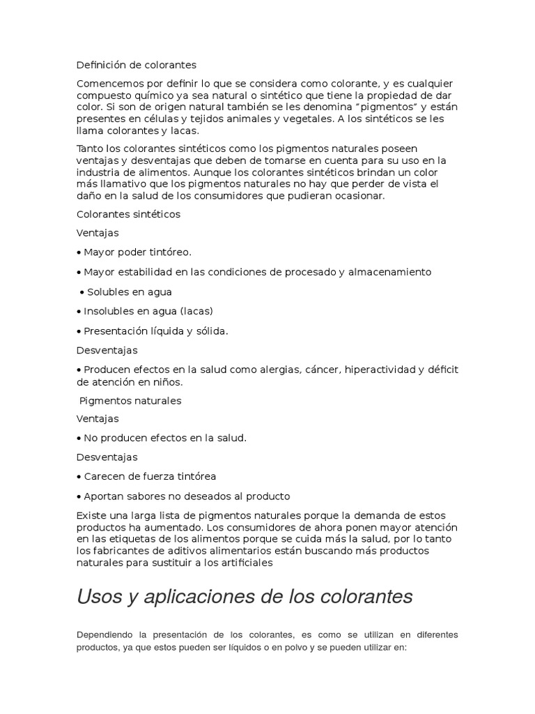 Definición de Colorantes Quimica | PDF | Pigmento | Alimentos