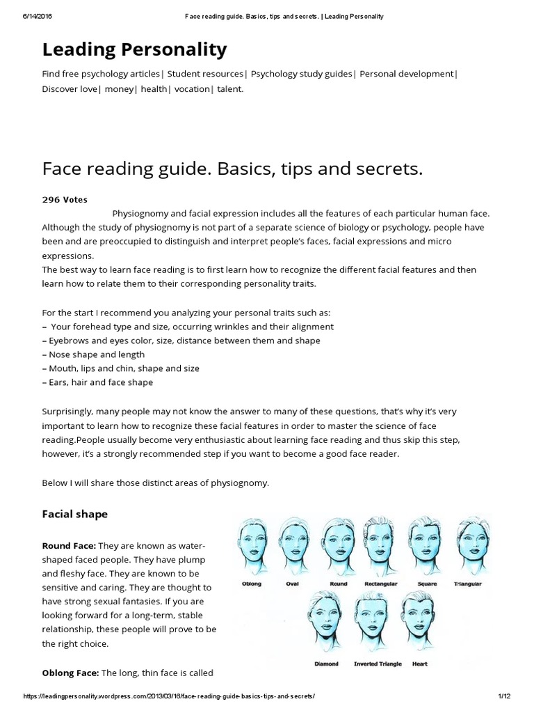 Face Reading: Basics and Techniques | PDF | Face | Eyebrow
